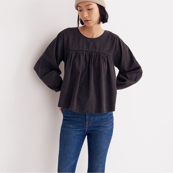 Madewell | Tops | J4 Denim Shirred Swing Shirt In Lunar Wash | Poshmark